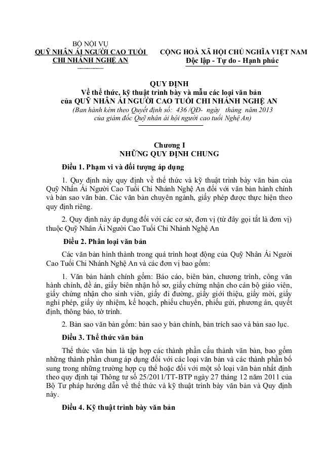 QUY DINH VE THE THUC KY THUAT TRINH BAY VA MAU CAC LOAI VAN BAN