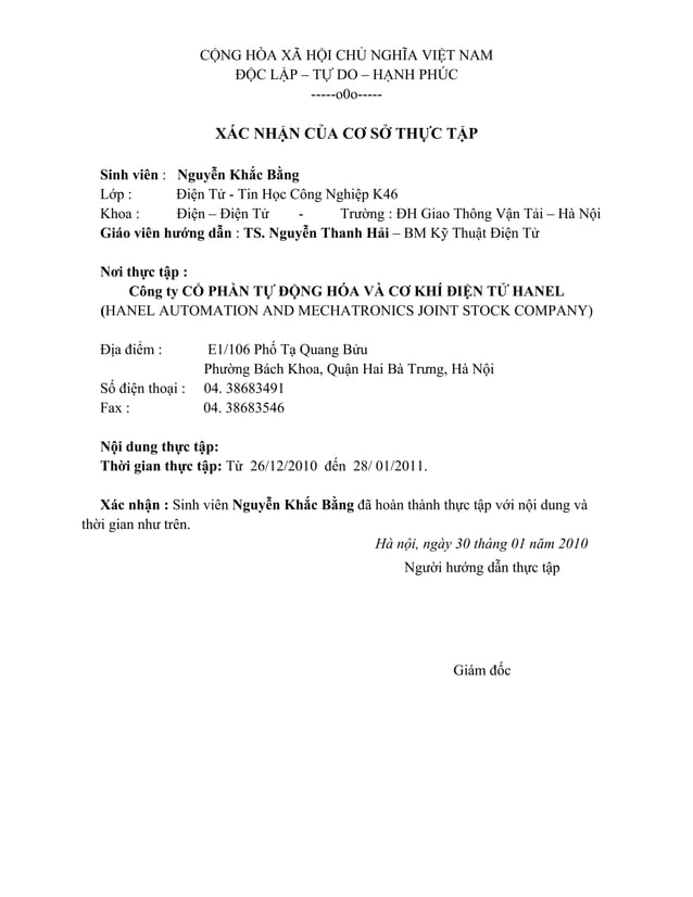 Mau xac nhan thuc tap | PDF