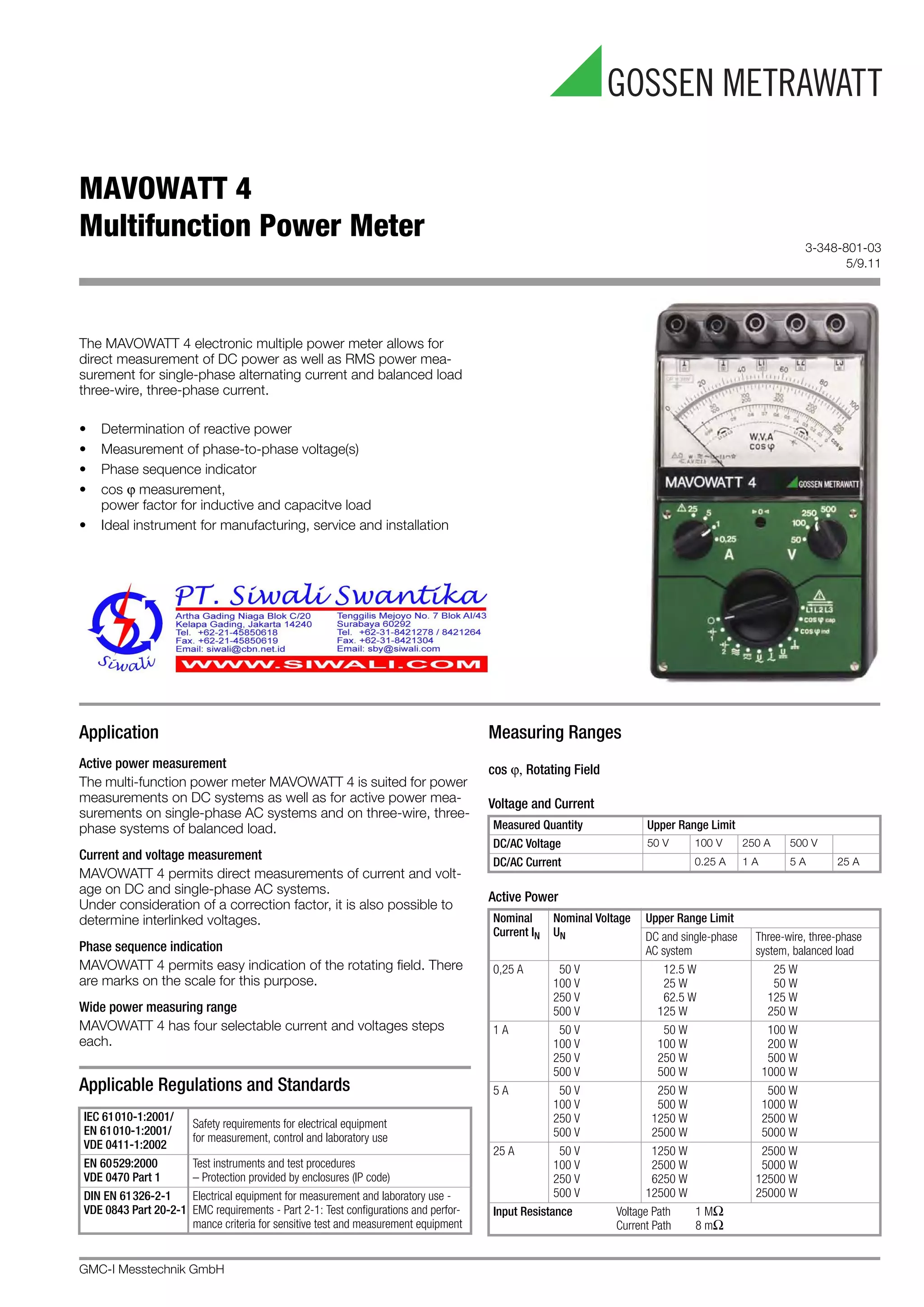 Data Teknis Gossen Metrawatt MAVOWATT 4 | PDF