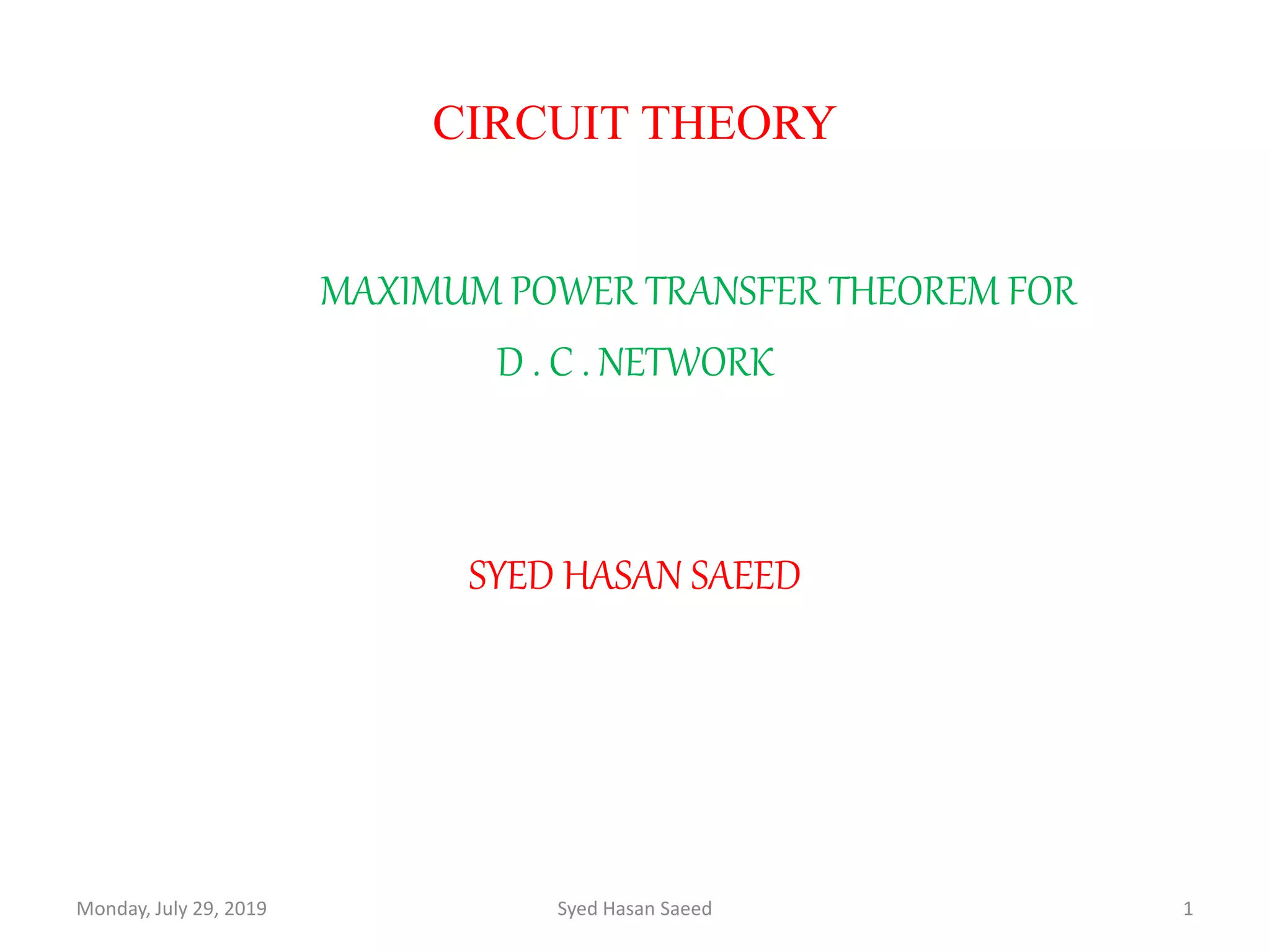 Max. power transfer theorem dc network (Revised) | PPTX