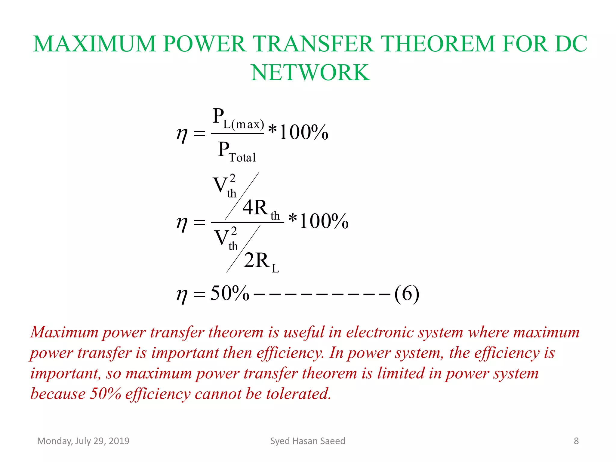 Max. power transfer theorem dc network (Revised) | PPTX