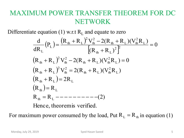 Max. power transfer theorem dc network (Revised) | PPTX | Physics | Science