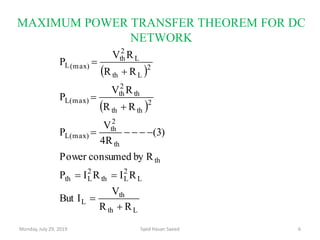Max. power transfer theorem dc network (Revised) | PPTX