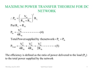 Max. power transfer theorem dc network (Revised) | PPTX