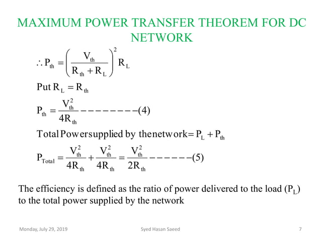 Max. power transfer theorem dc network (Revised) | PPTX | Physics | Science