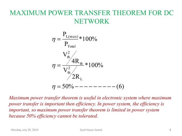 Max. power transfer theorem dc network (Revised) | PPTX | Physics | Science