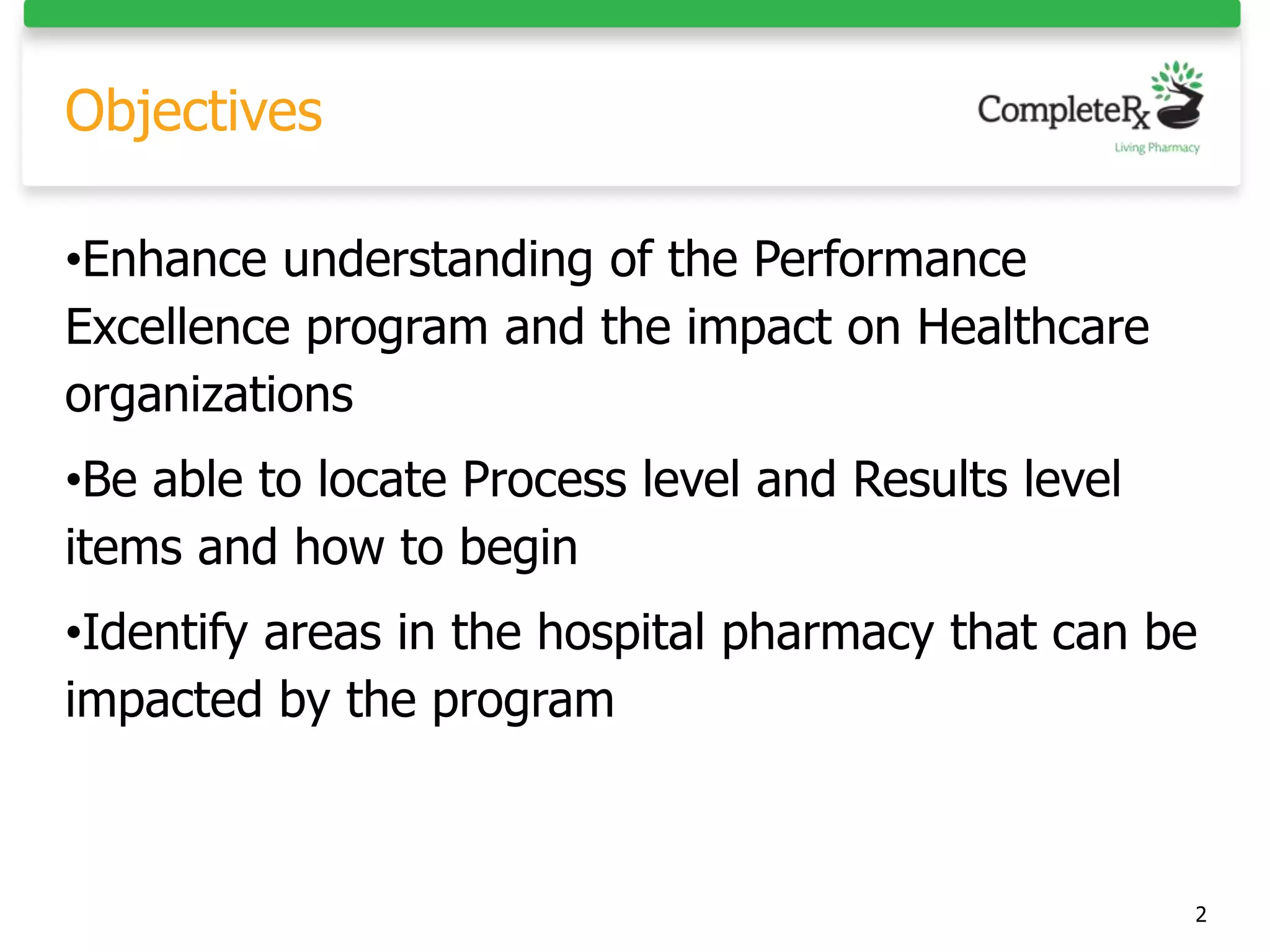 Criteria for Performance Excellence to Improve Pharmacy Services | PPTX