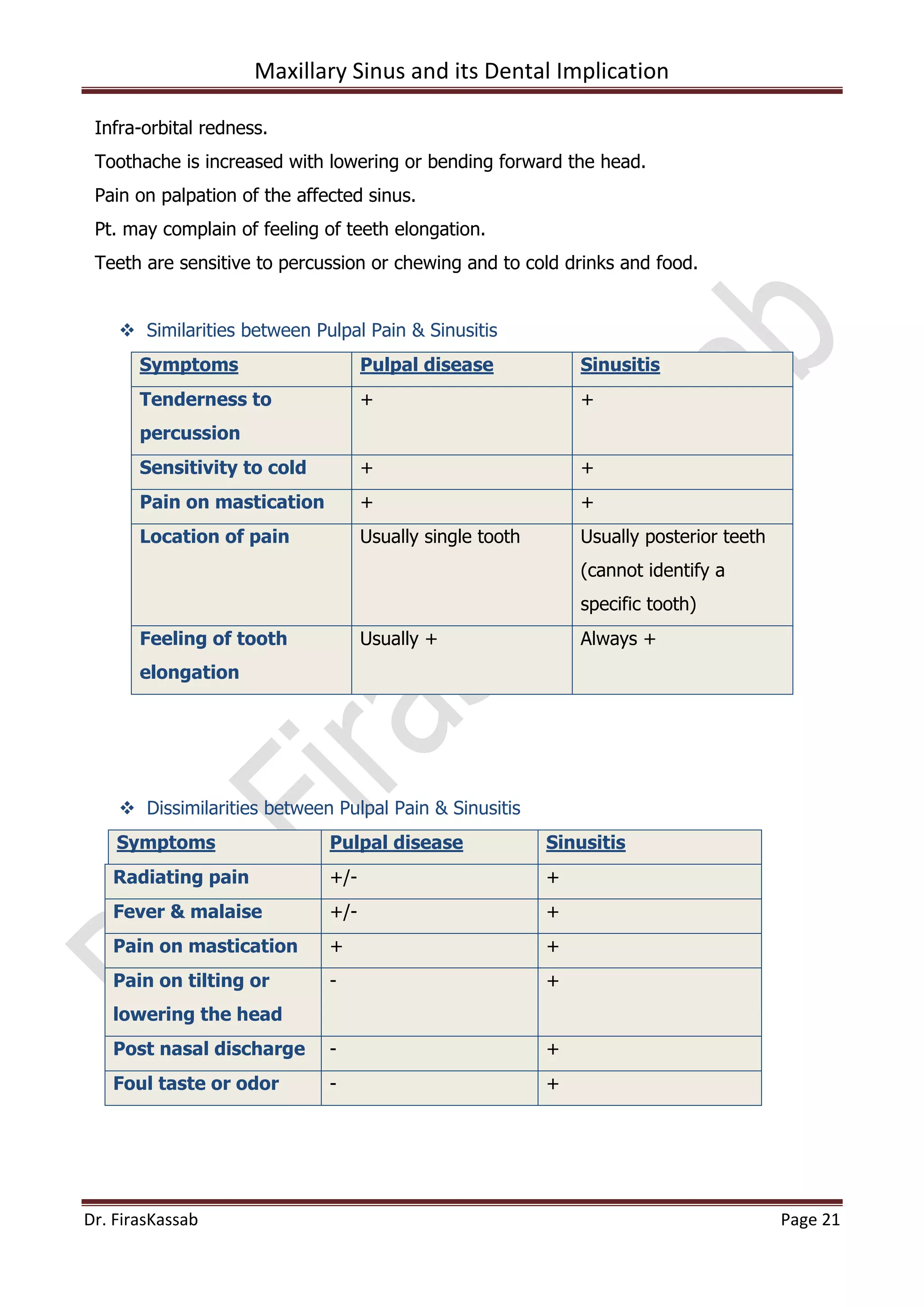 Maxillary sinus & its dental implication | PDF