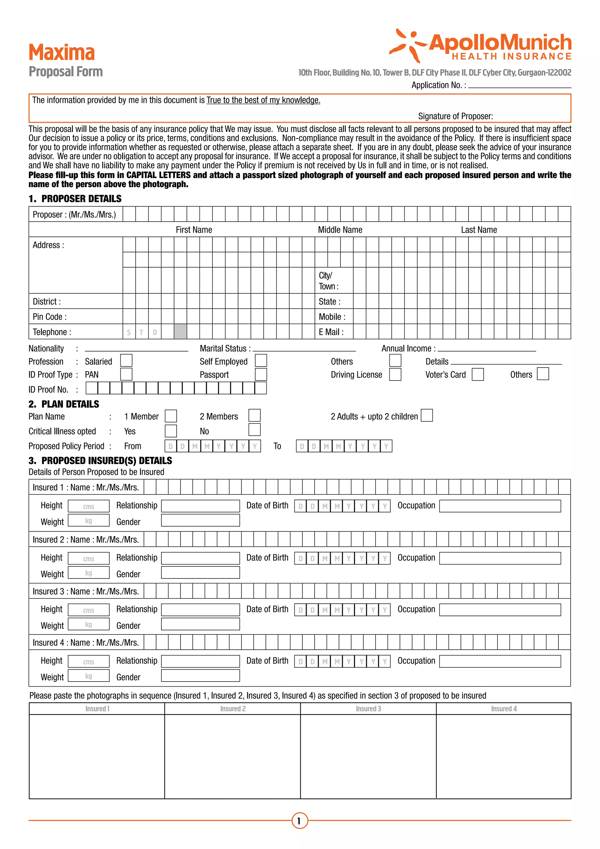 Apollo Munich Maxima Proposal Form | PDF