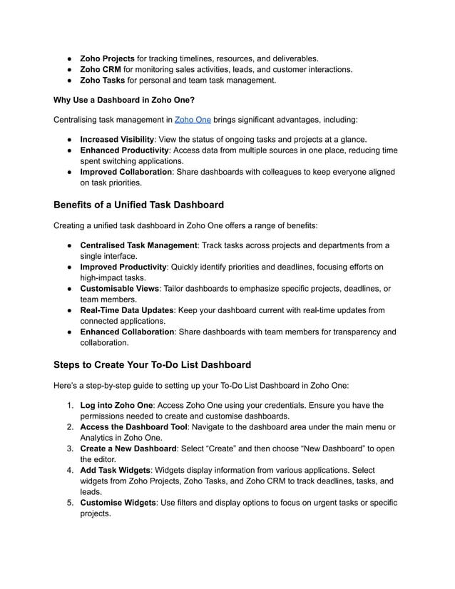 Maximising Productivity with Zoho One's To-Do List Dashboard | PDF