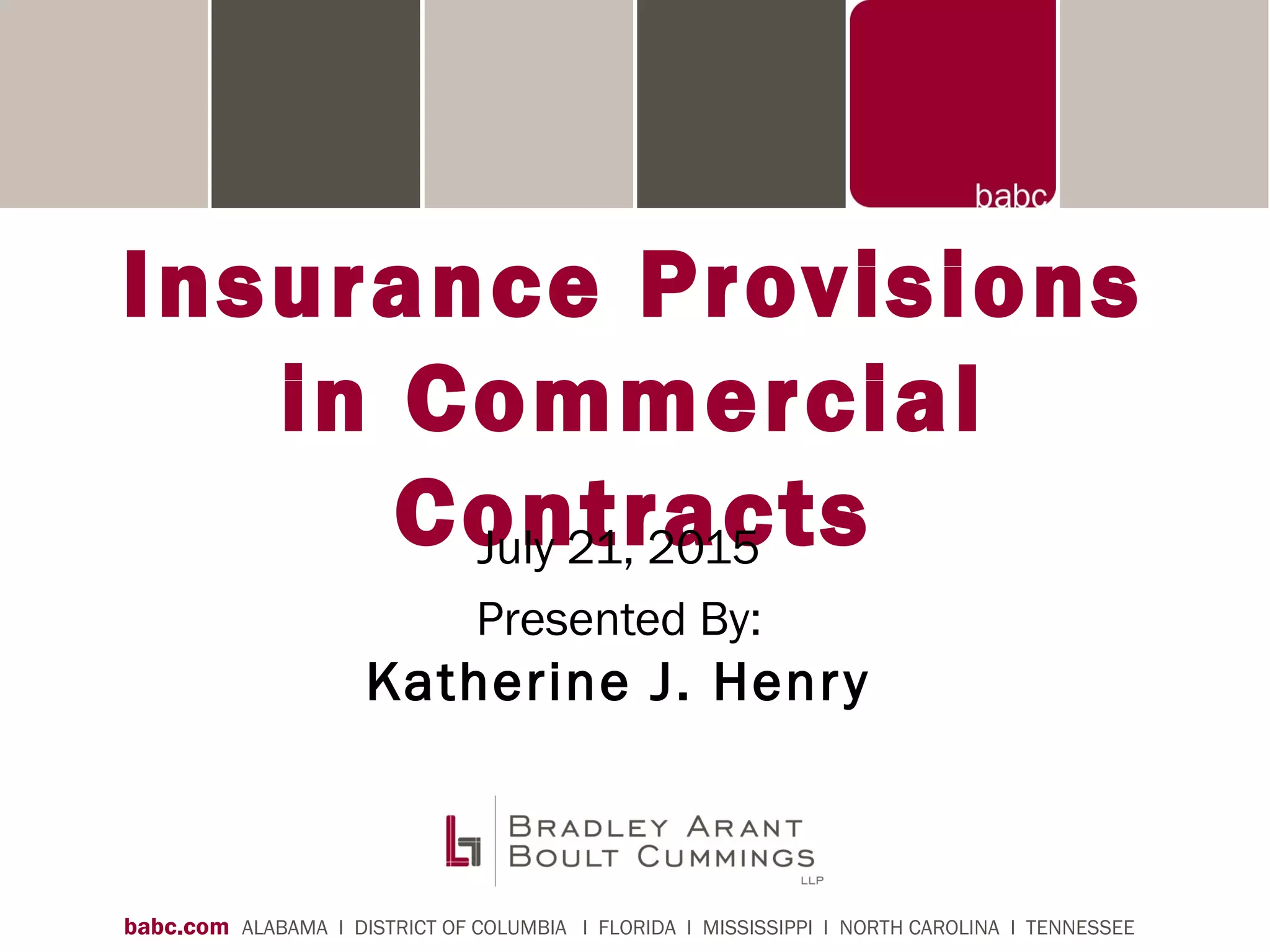 Insurance Provisions in Commercial Contracts | PPT