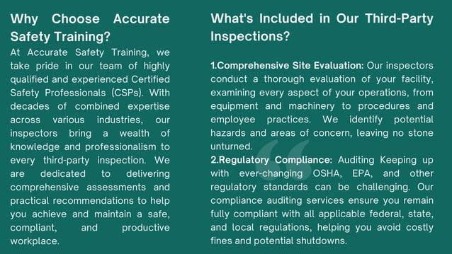 Maximize safety and Compliance with Accurate Safety Training Third-Party Inspections.pptx