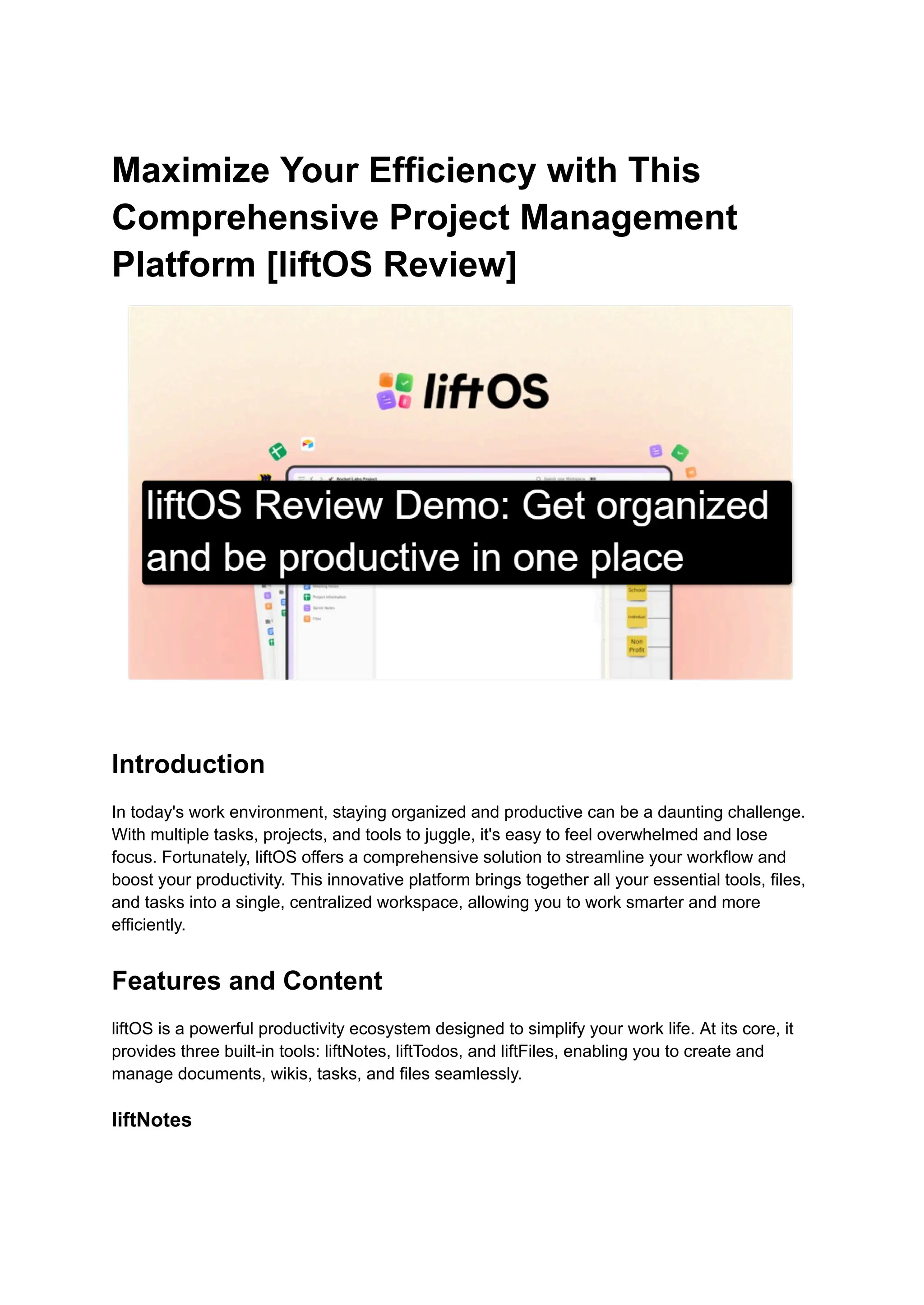 Maximize Your Efficiency with This Comprehensive Project Management Platform [liftOS Review] | PDF