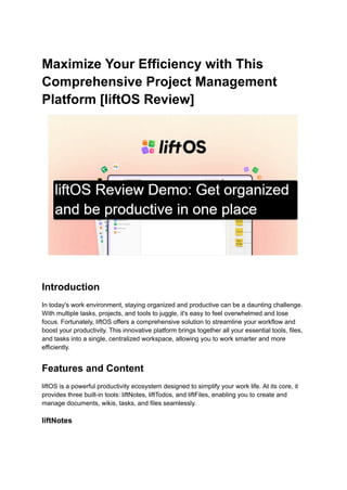 Maximize Your Efficiency with This Comprehensive Project Management Platform [liftOS Review] | PDF