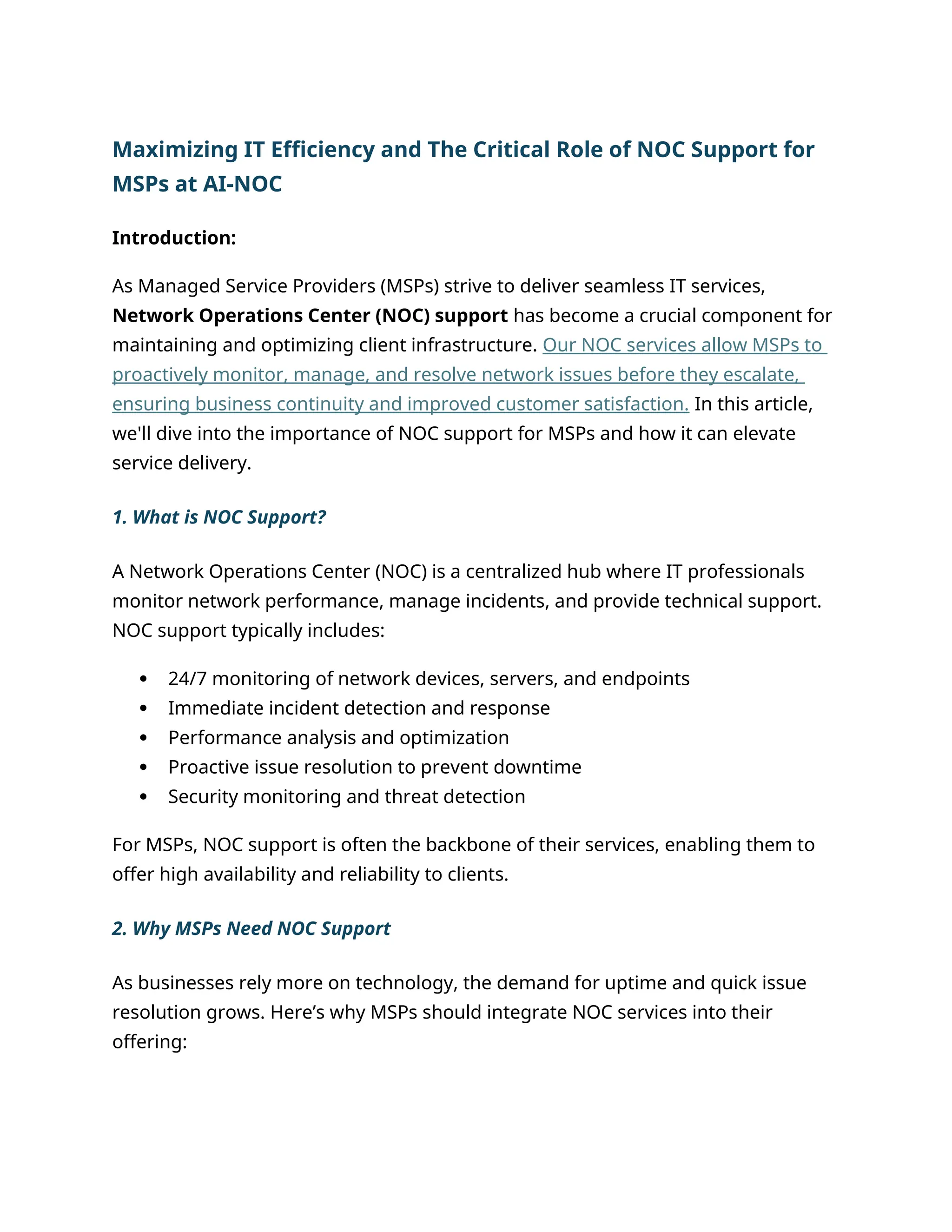 Maximizing IT Efficiency and The Critical Role of NOC Support for MSPs at AI-NOC.docx