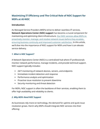 Maximizing IT Efficiency and The Critical Role of NOC Support for MSPs at AI-NOC.docx