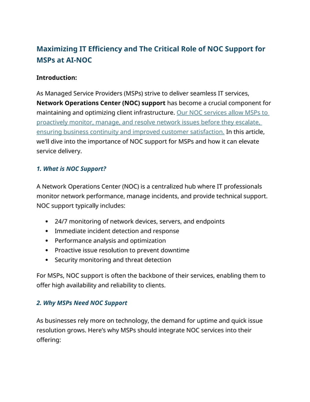 Maximizing It Efficiency And The Critical Role Of Noc Support For Msps At Ai Noc Docx