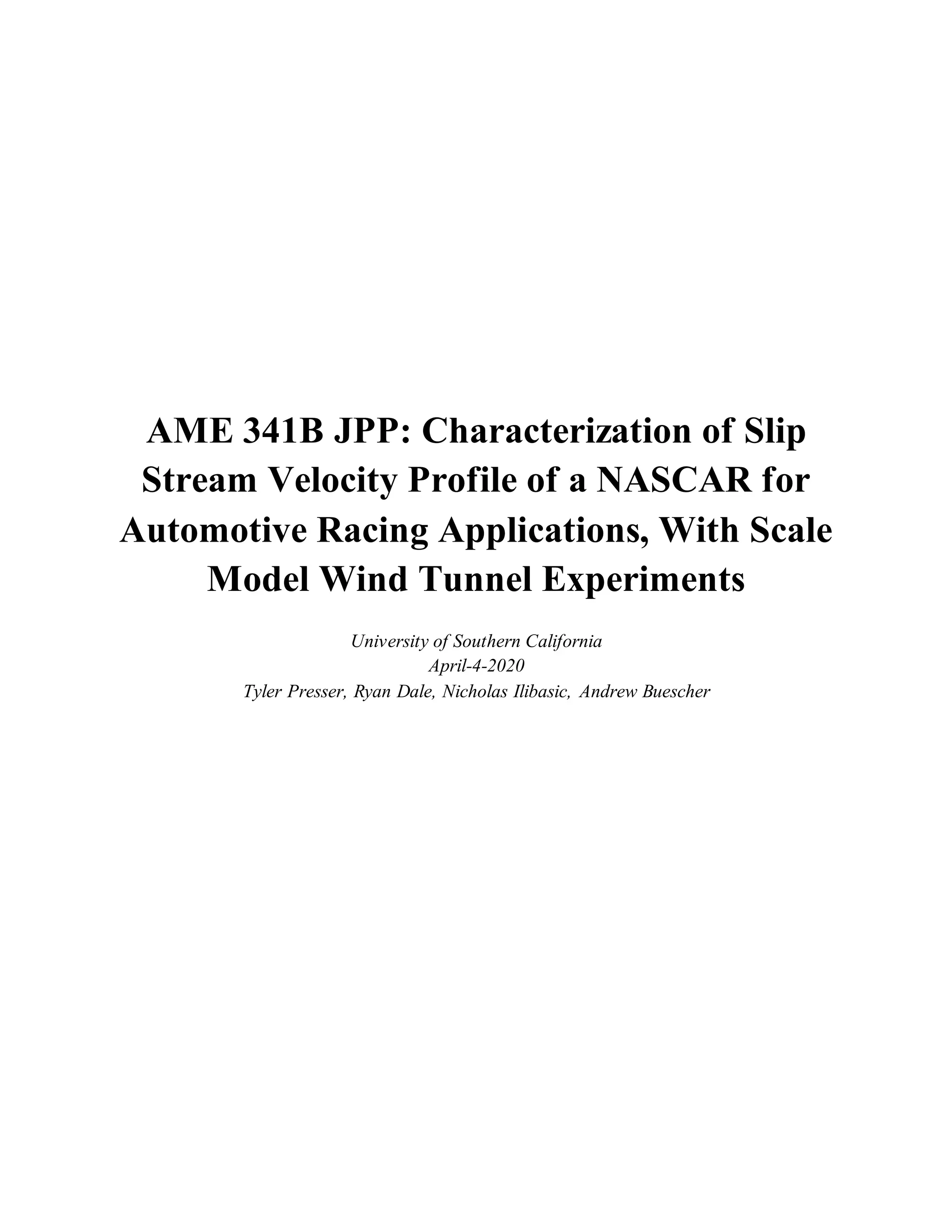 NASCAR Slip Stream Characterization | DOCX | Auto Racing | Sports