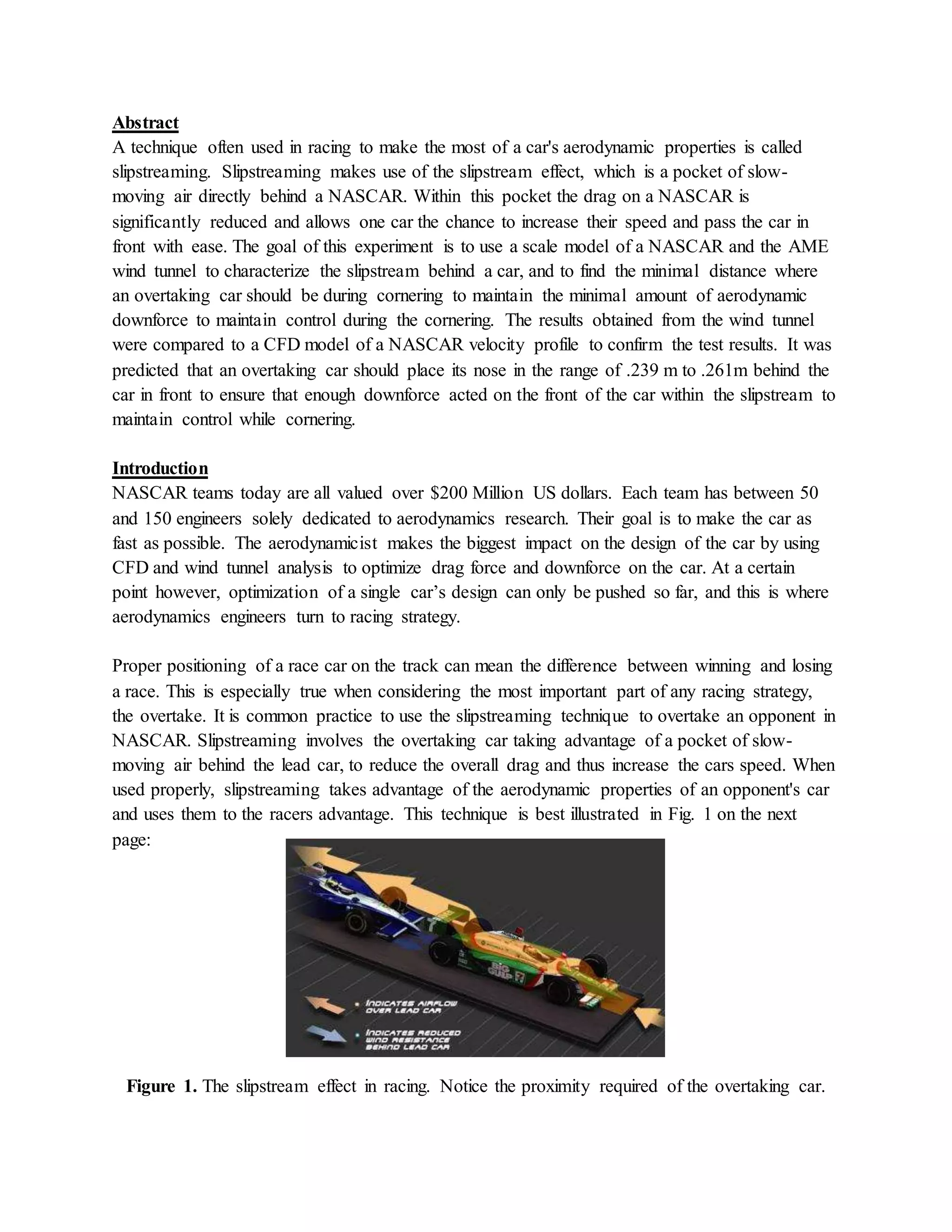 NASCAR Slip Stream Characterization | DOCX | Auto Racing | Sports