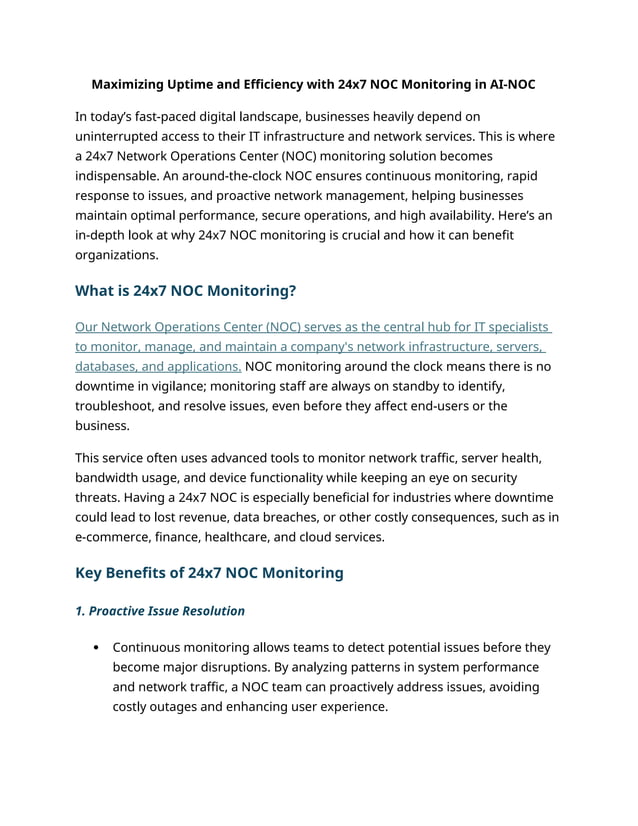 Maximizing Uptime and Efficiency with 24x7 NOC Monitoring in AI-NOC.docx