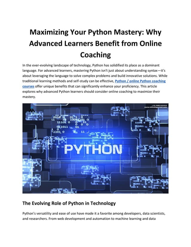 Maximizing Your Python Mastery: Why Advanced Learners Benefit from Online Coaching | PDF