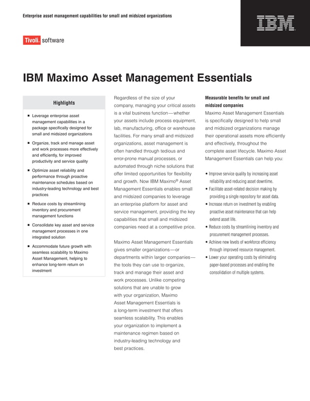 Maximo asset mngmnt_essentials | PDF