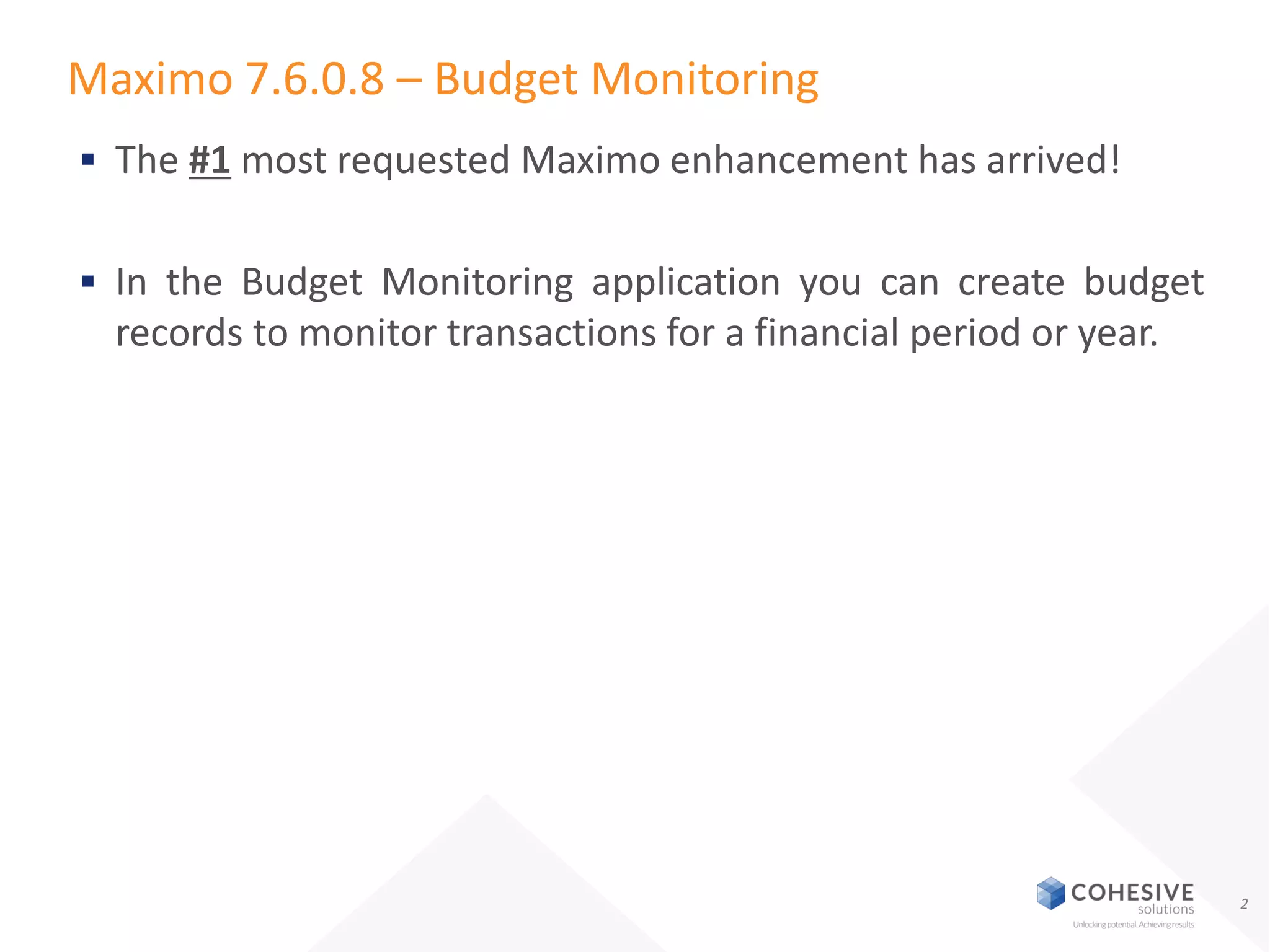 Maximo Budget Monitoring Logsdon 2017 imug | PDF