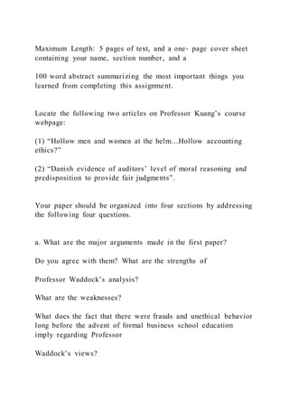 Maximum Length 5 pages of text, and a one‐page cover sheet containi | PDF