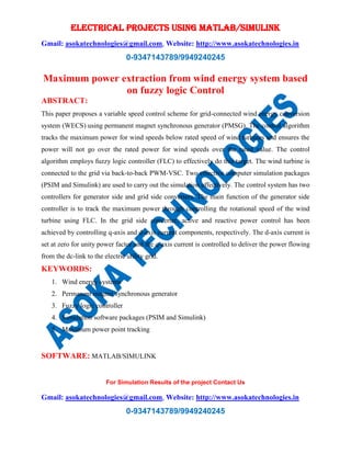 Maximum power extraction from wind energy system based on fuzzy logic control | PDF