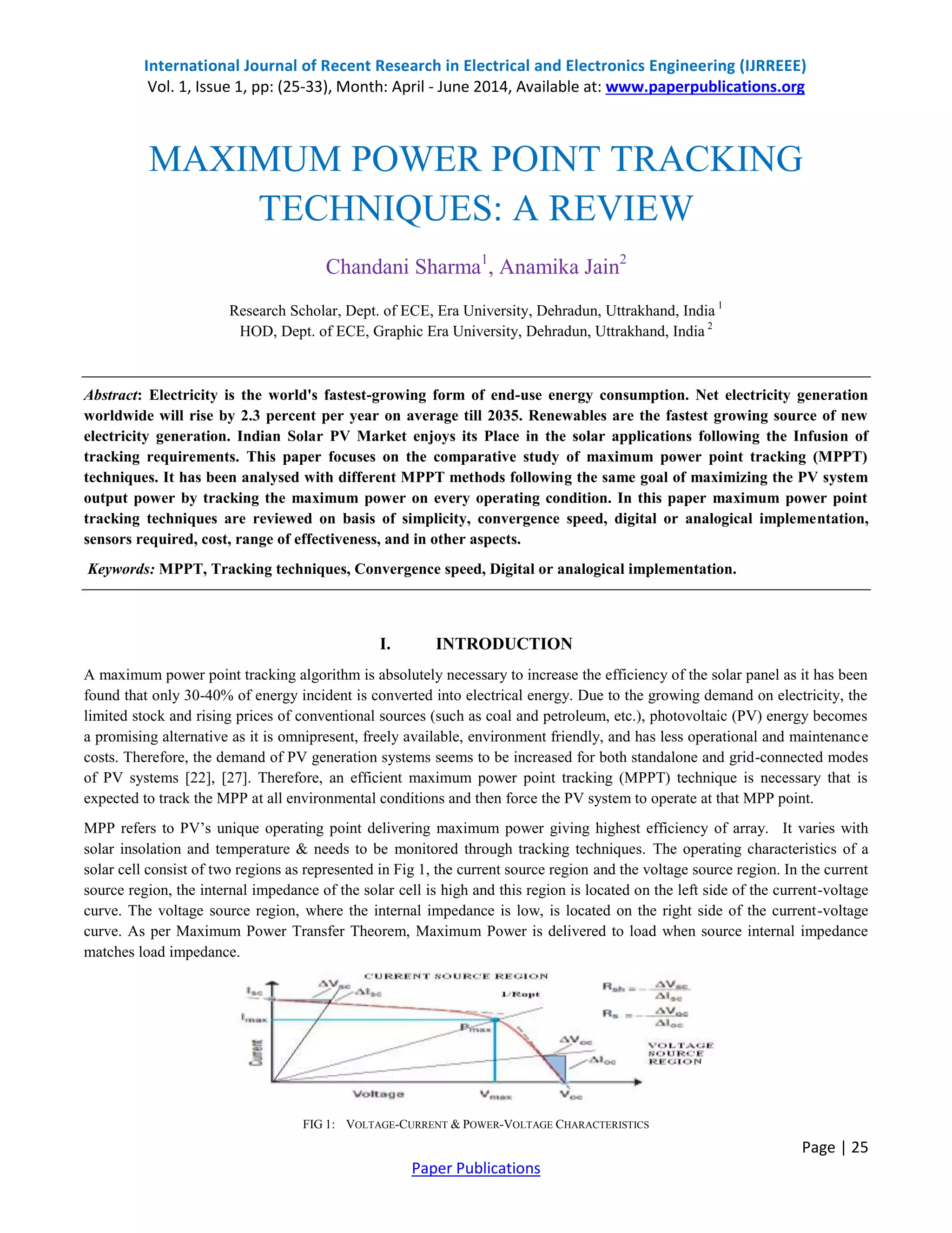 Maximum power point tracking techniques a review | PDF
