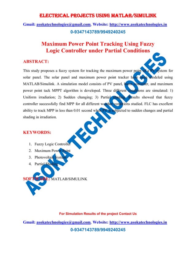 Maximum Power Point Tracking Using Fuzzy Logic Controller Under Partial Conditions Pdf