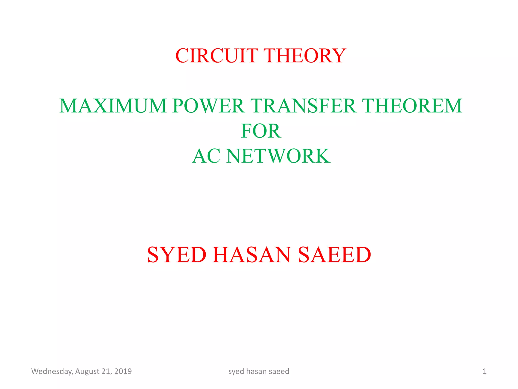 Maximum power transfer theorem for ac network | PDF