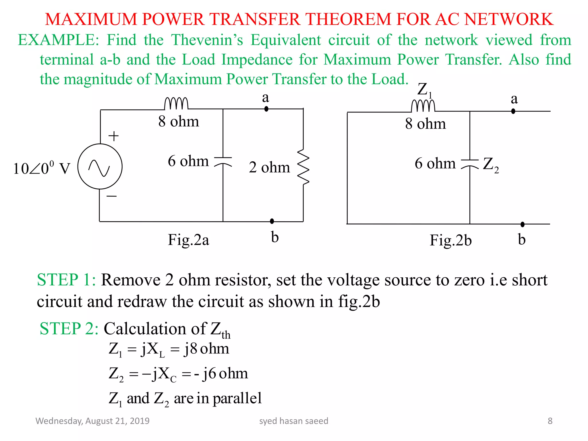 Maximum power transfer theorem for ac network | PDF