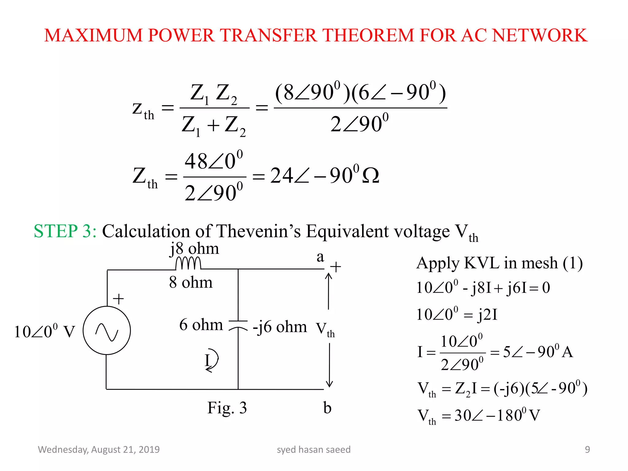 Maximum power transfer theorem for ac network | PDF