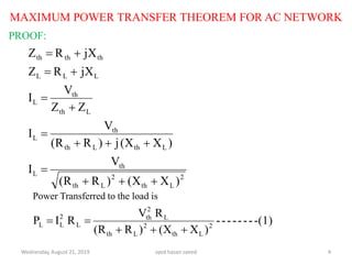 Maximum power transfer theorem for ac network | PDF