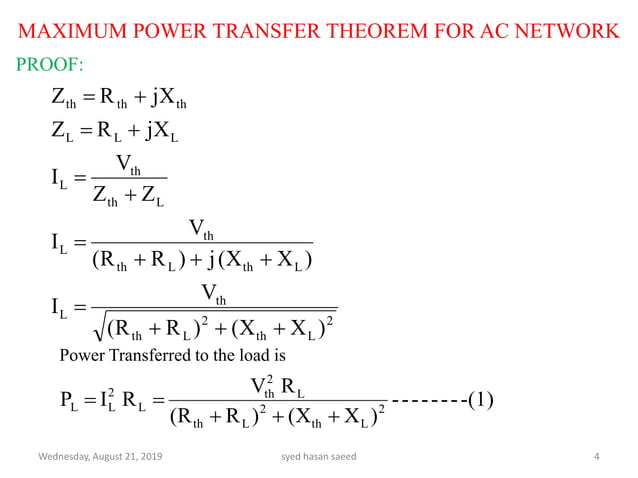 Maximum power transfer theorem for ac network | PDF