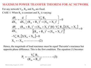 Maximum power transfer theorem for ac network | PDF