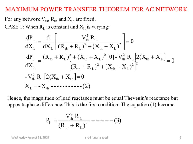 Maximum power transfer theorem for ac network | PDF