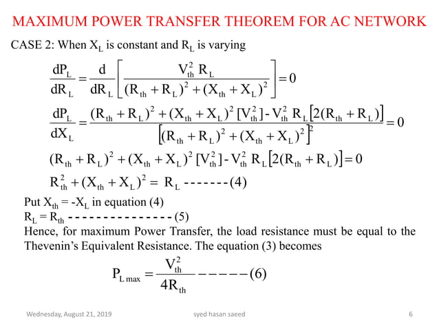 Maximum power transfer theorem for ac network | PDF