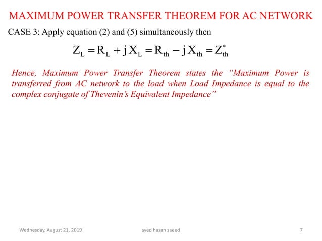 Maximum power transfer theorem for ac network | PDF
