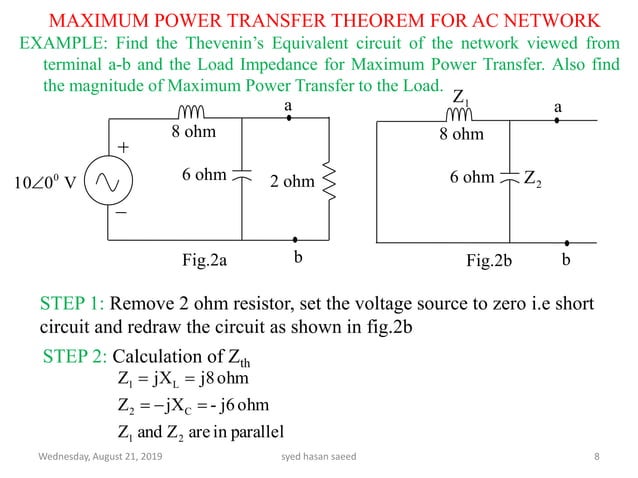 Maximum power transfer theorem for ac network | PDF