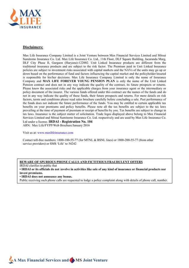 Max Life Forever Young Pension Plan | PDF