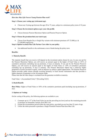 Max Life Forever Young Pension Plan | PDF