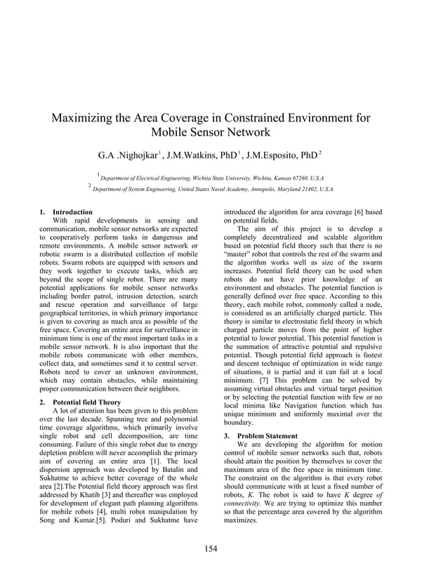 Maximizing the area coverage for mobile sensor networks | PDF