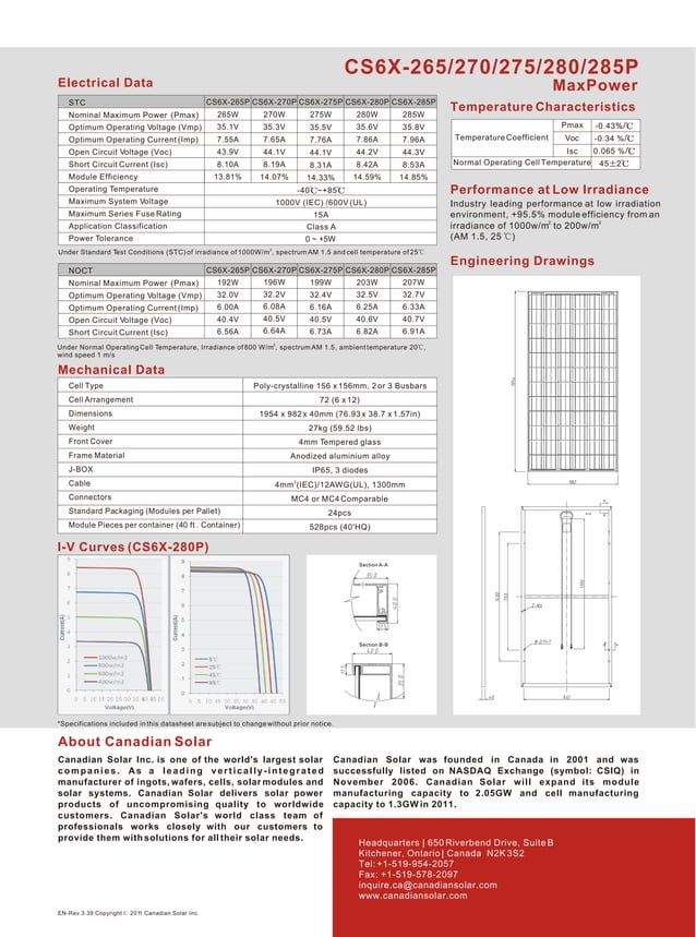 PV Option 4- Canadian Solar Max Power data sheet | PDF | Power and ...
