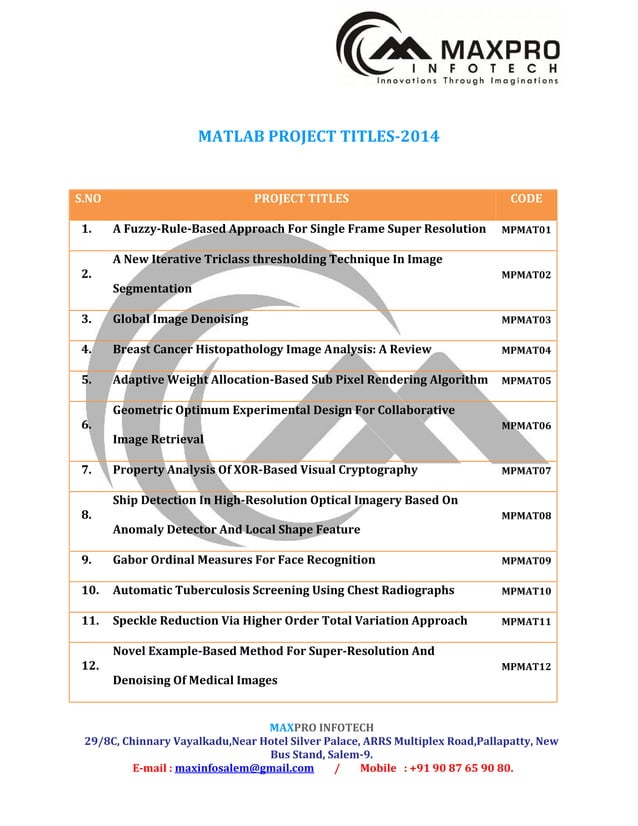 Maxpro infotech matlab project titles 2014 | PDF