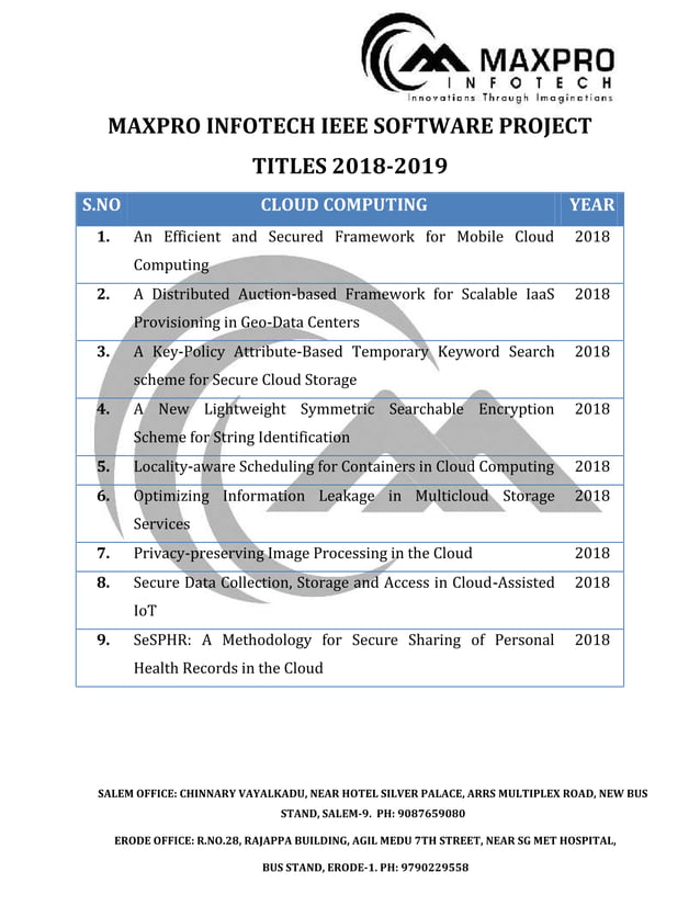 Maxpro infotech software project title list 2018 2019 | PDF