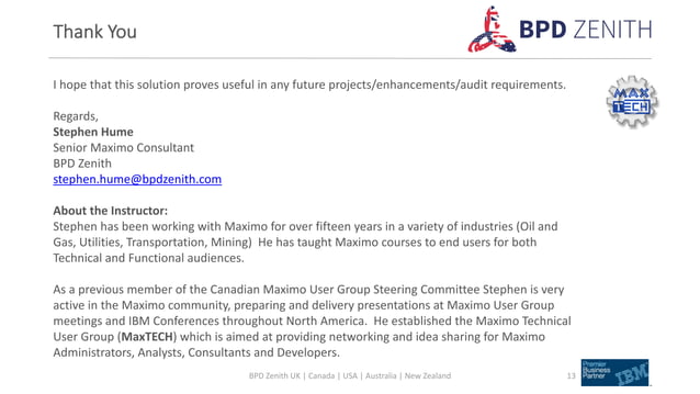 Maxtech Technical Training Maximo Custom Audit Solution Ppt