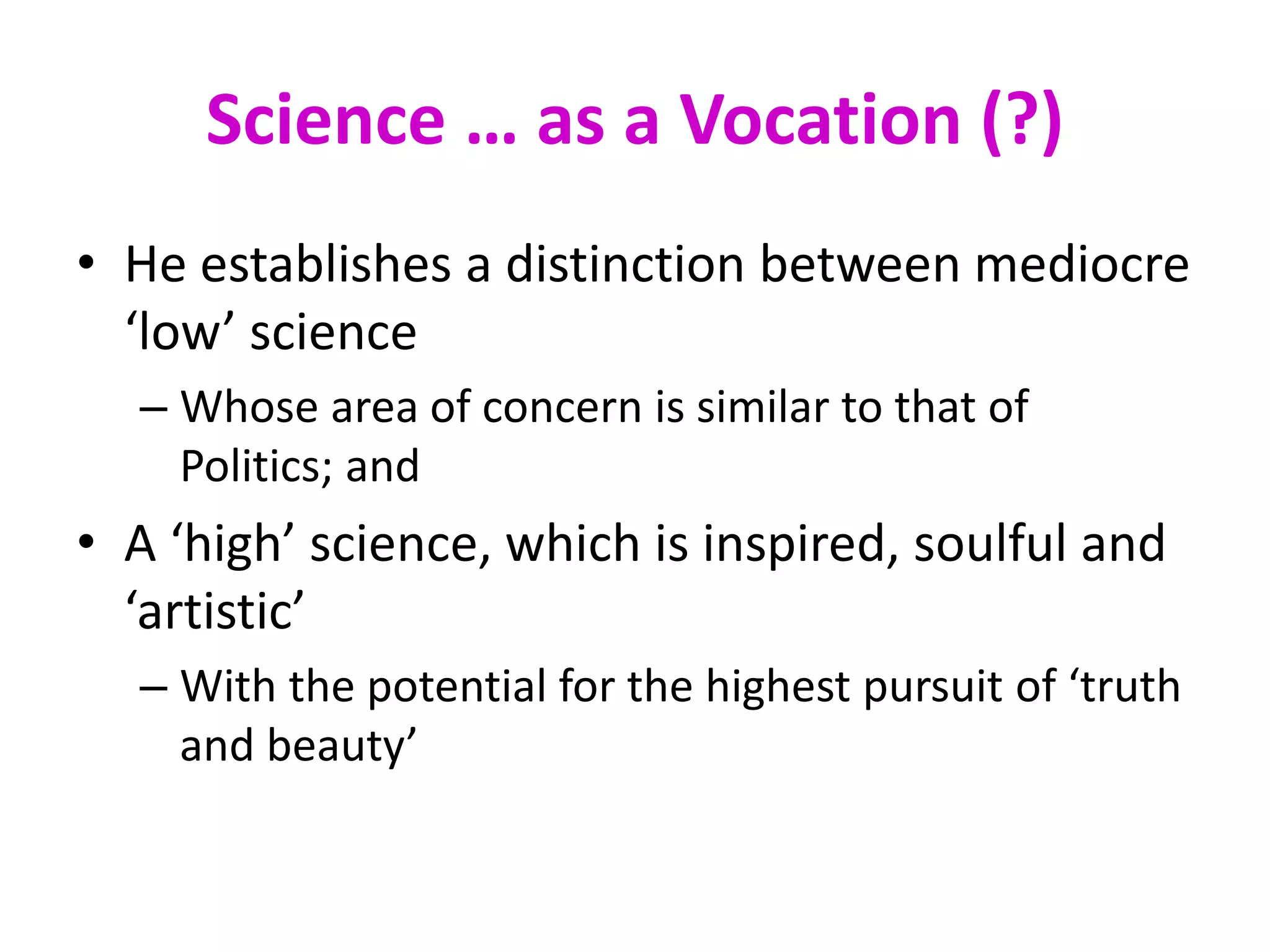 Max Weber: Politics & Science as 'Vocations' | PPTX