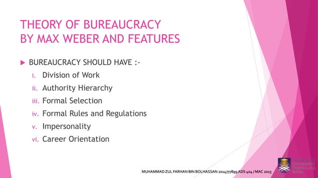 Max weber’s theory of bureaucracy and its criticism | PPTX | Political ...
